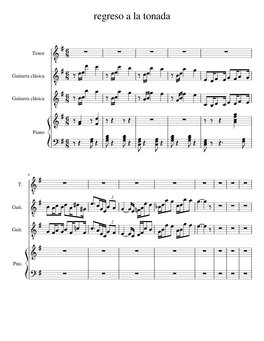 regreso_a_la_tonada Sheet music for Piano, Tenor, Guitar (Mixed Quartet ...