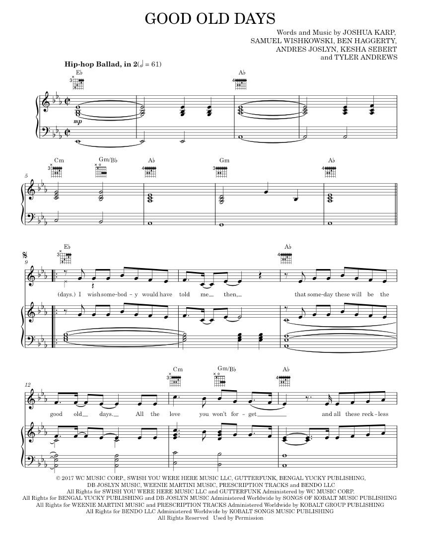 good old days Sheet music for Piano, Vocals by Macklemore Official ...