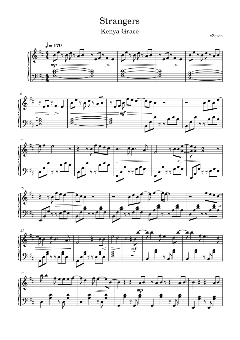 Strangers - Kenya Grace Sheet Music for Piano (Solo) | MuseScore.com