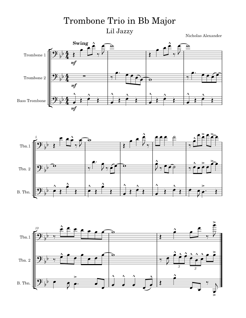 Trombone Trio in Bb Major - Nicholas Alexander Sheet music for Trombone ...