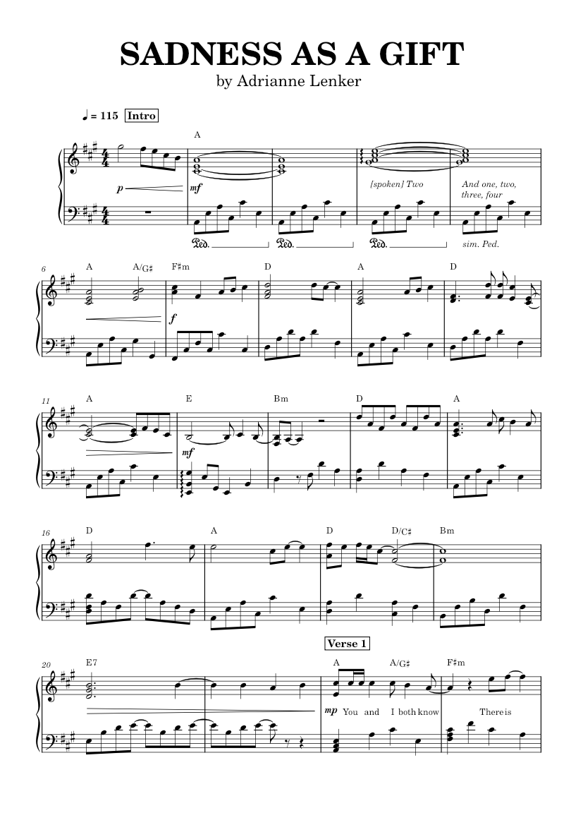 Play Official version of Sadness As A Gift Sheet Music by Adrianne ...