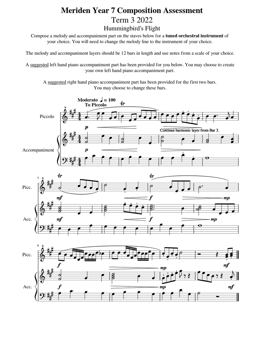 Hummingbird's Flight Sheet music for Piano, Soprano (Piano-Voice ...