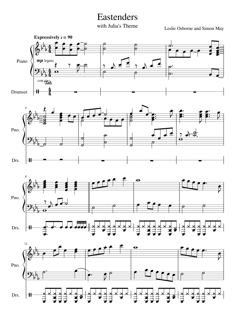 Eastenders Sheet Music for Piano, Drum group (Solo) | MuseScore.com