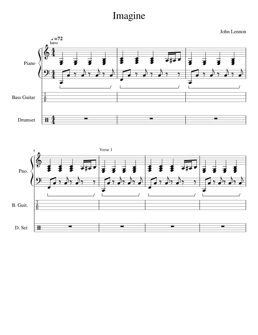 imagine (full) Sheet music for Piano, Bass guitar, Drum group (Mixed ...
