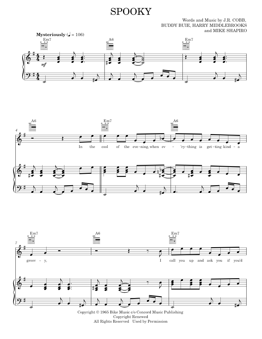 Play Official version of Spooky Sheet Music by Classics IV for Piano ...