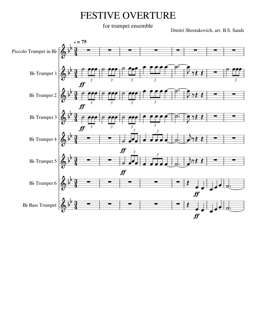 FESTIVE OVERTURE Sheet music for Trumpet piccolo, Trumpet bass, Trumpet ...