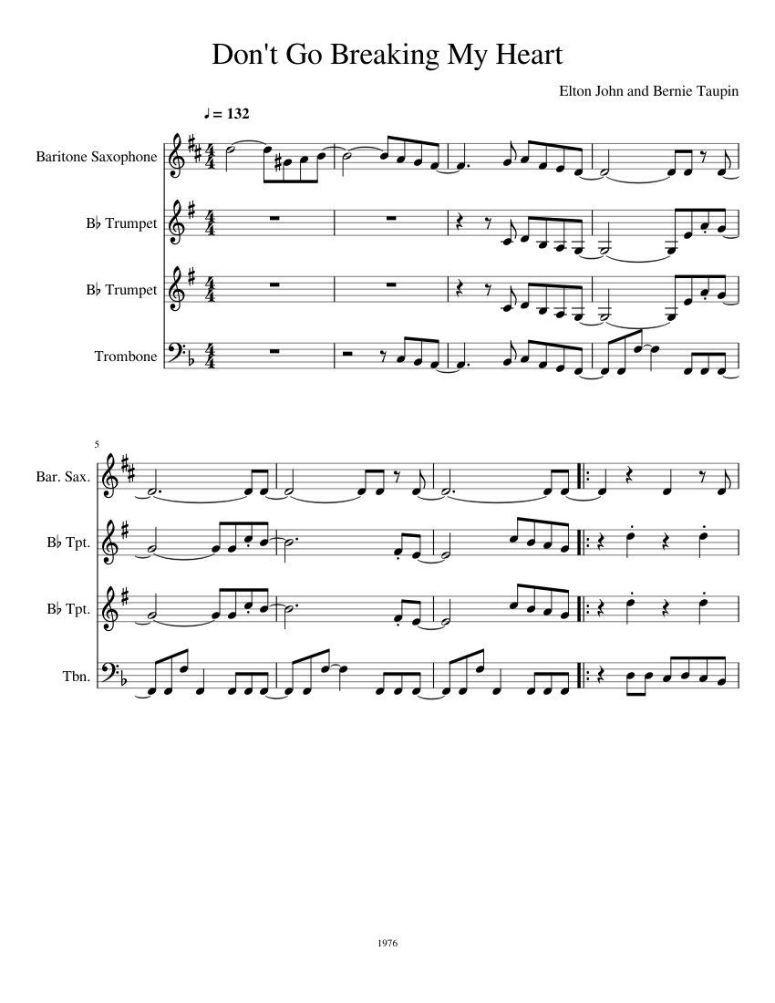 Don't Go Breaking My Heart Sheet music for Trombone, Saxophone baritone, Trumpet in b-flat ...