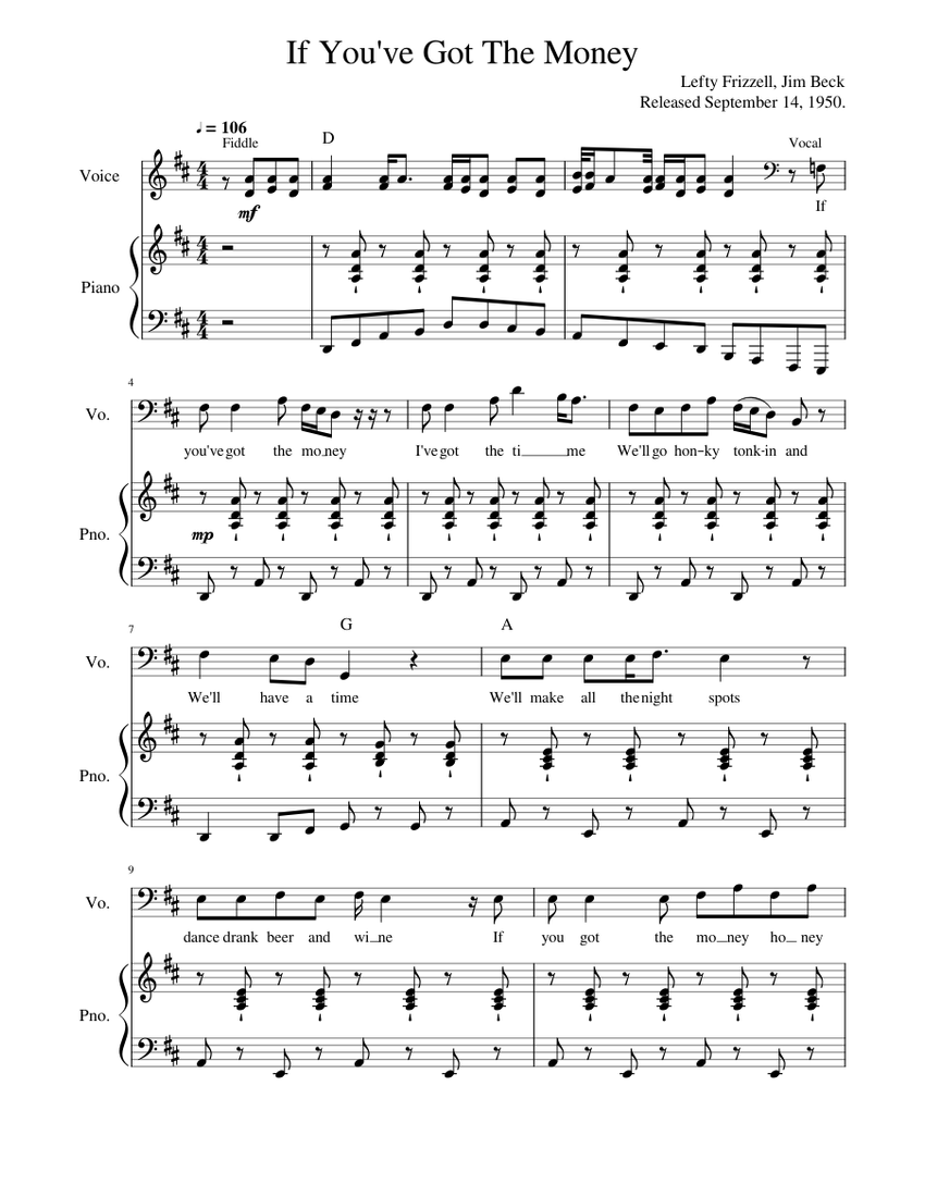 if you've got the money i've got the time Sheet music for Piano, Vocals ...