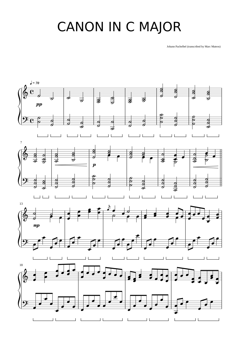 Canon in c – Johann Pachelbel Weddings classic Sheet music for Piano ...