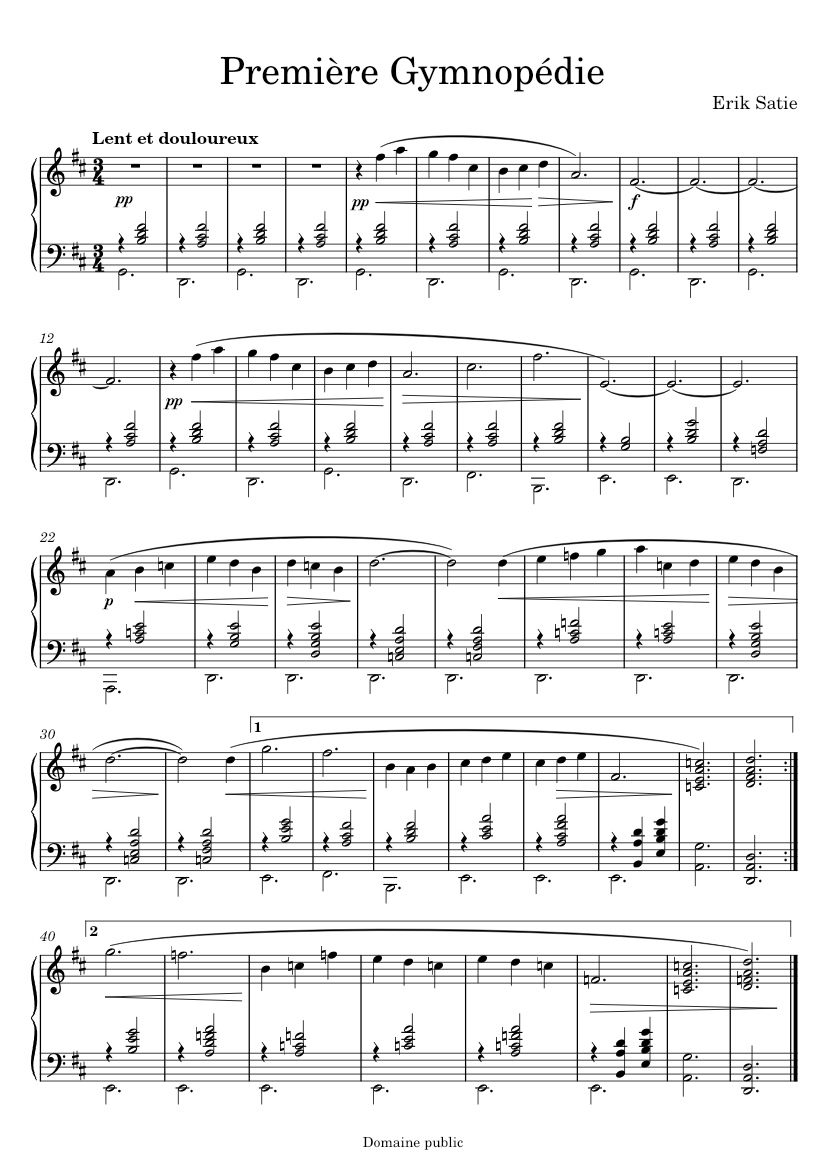 Gymnopedie No. 1 - single page - Erik Satie - 1888 Sheet music for ...