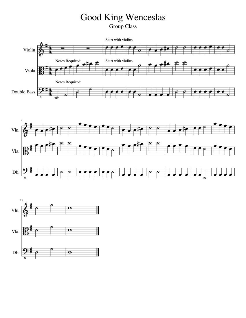 Good King Wenceslas Sheet music for Contrabass, Violin, Viola (Mixed ...