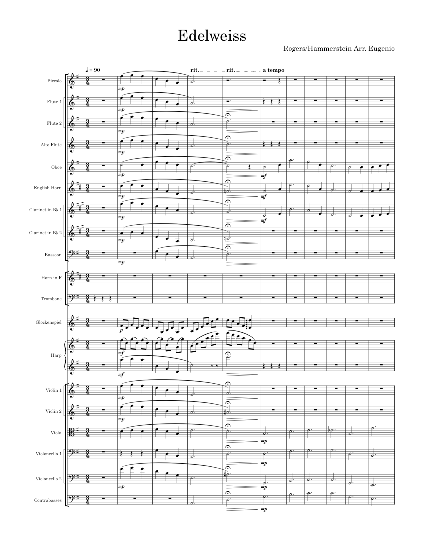 Edelweiss Sheet Music for Trombone, Flute, Oboe, Bassoon & more ...