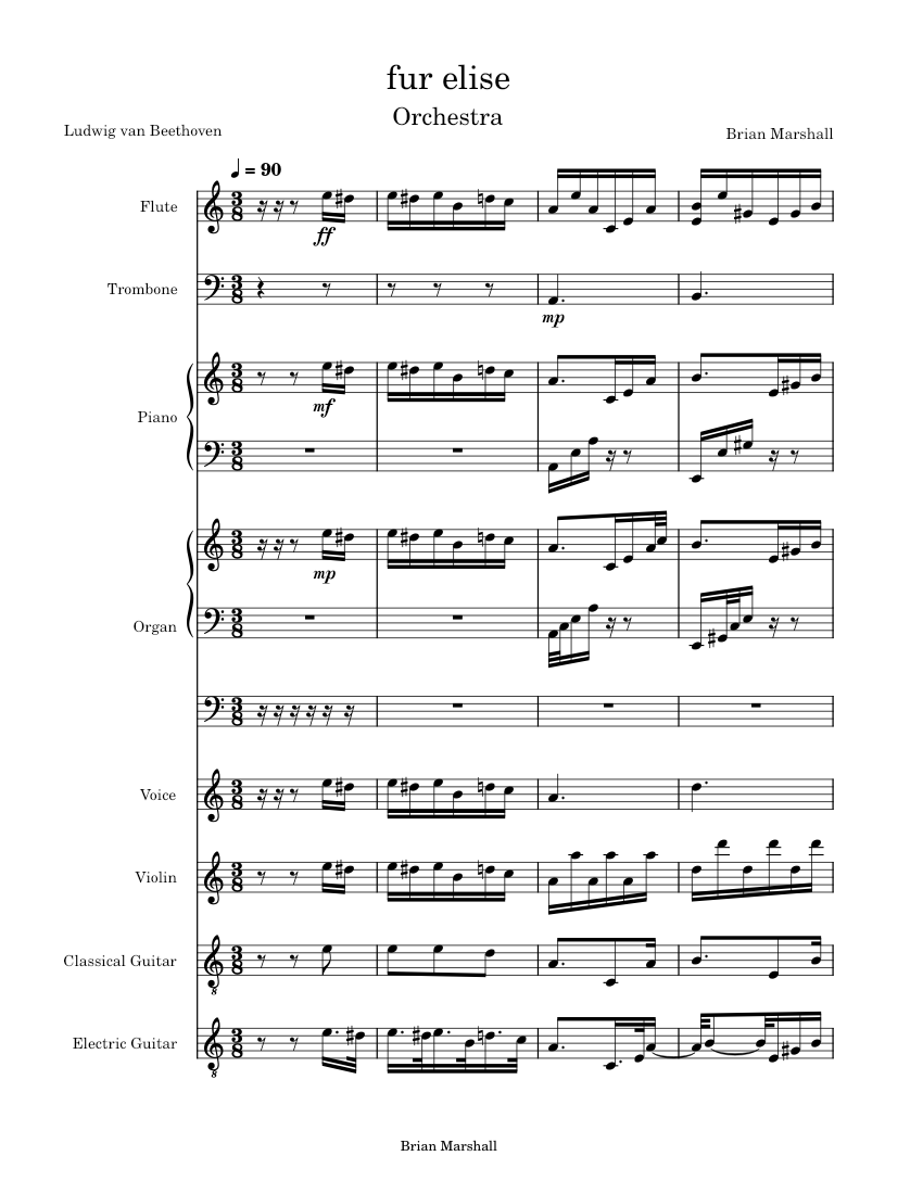 Für Elise, WoO 59 – Ludwig van Beethoven fur elise orchestra Sheet ...