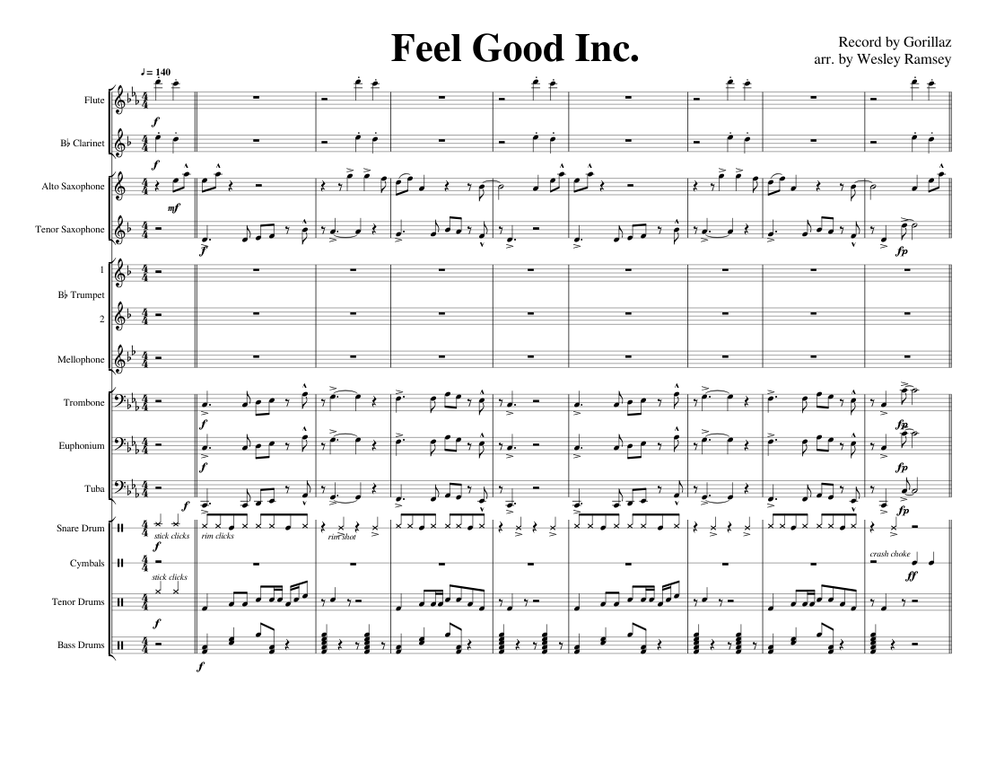 Feel Good Inc. for Marching Band Sheet music for Trombone, Euphonium ...