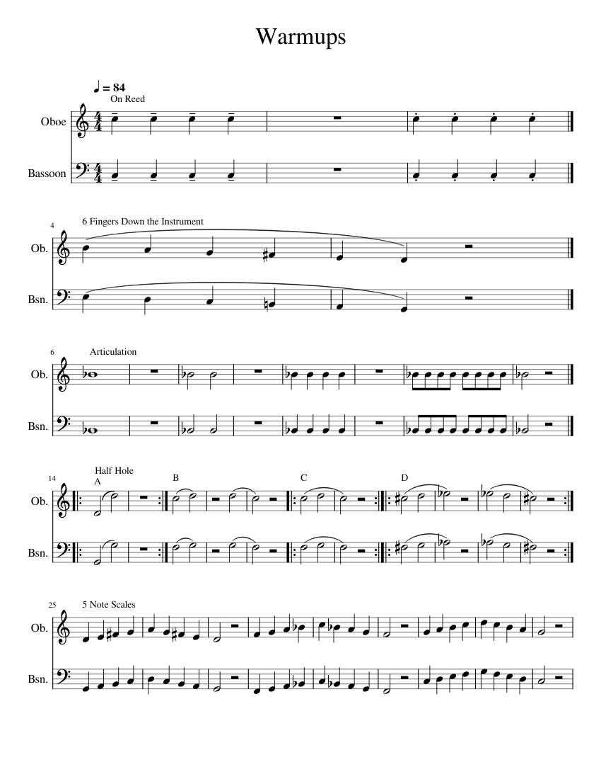 Warmups – Misc Sheet music for Oboe, Bassoon (Woodwind Duet ...
