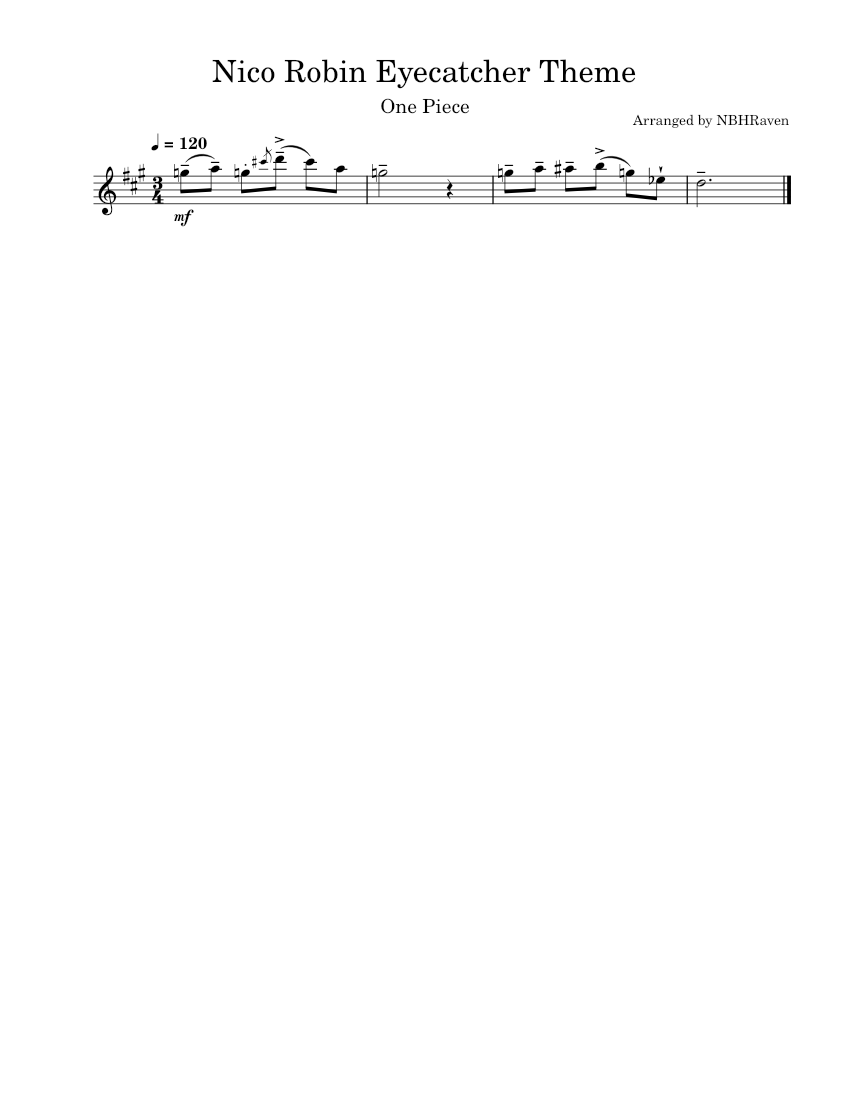 Nico Robin Eyecatcher Theme – Kohei Tanaka Sheet Music for Saxophone ...