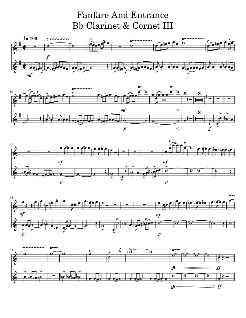 Fanfare And Entrance Bb Clarinet vs Cornet Sheet music for Clarinet (In ...