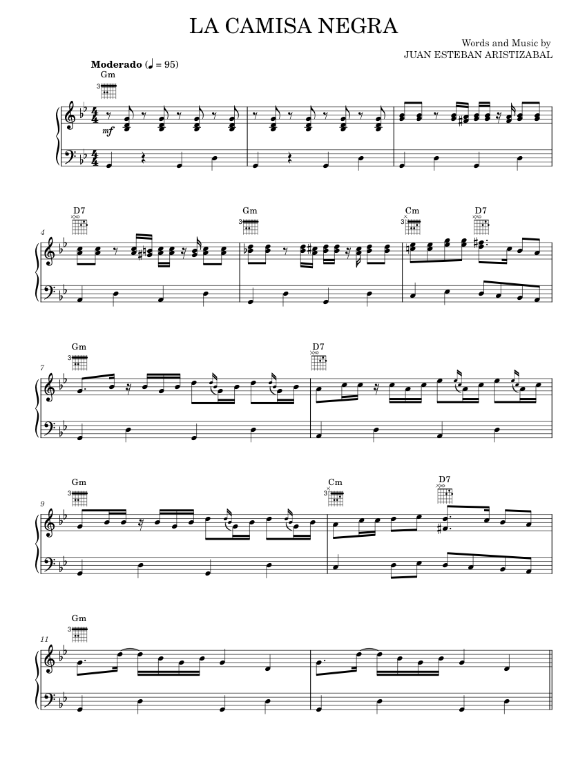 Play Official version of La camisa negra Sheet Music by Juanes for ...
