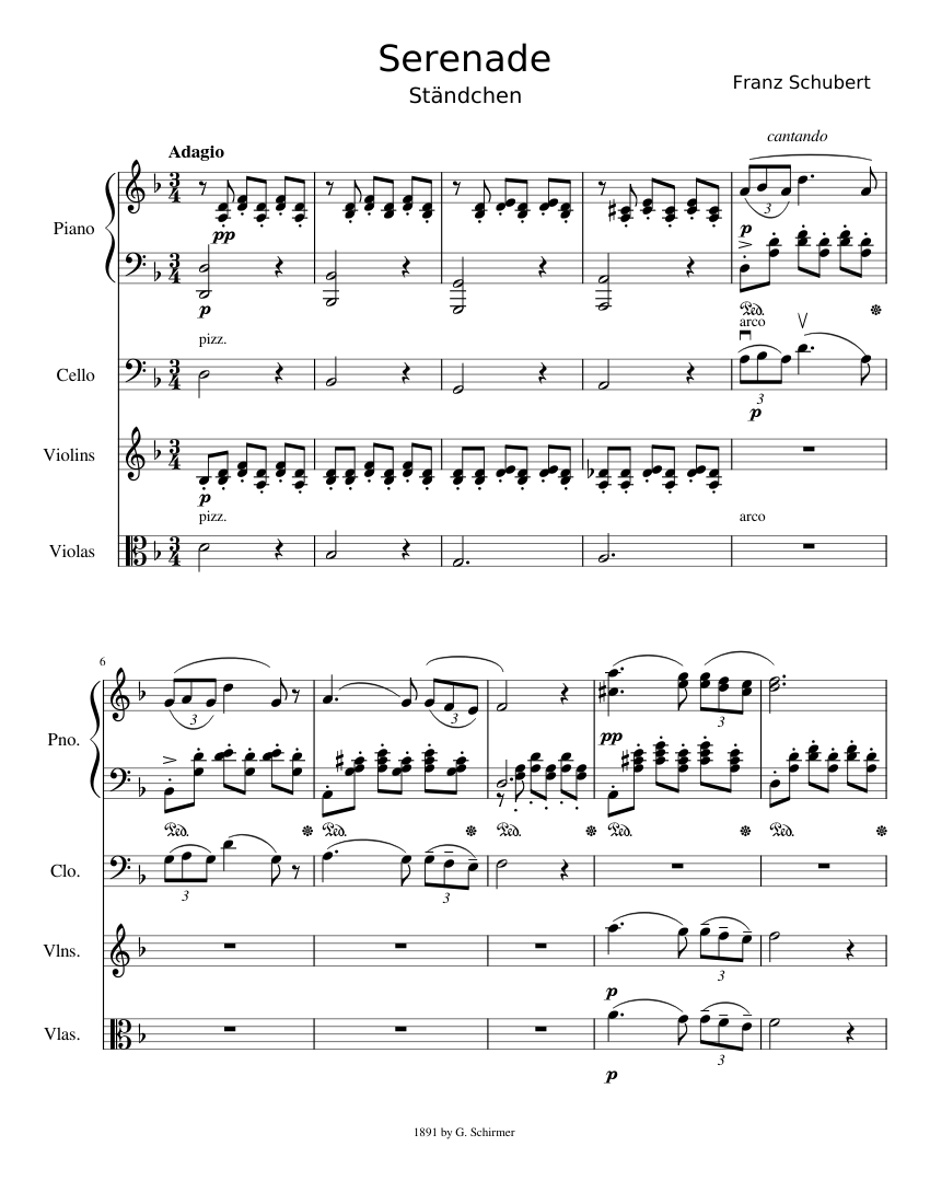 Serenade – Franz Schubert Serenade - Schubert Sheet music for Piano, Cello, Strings group ...