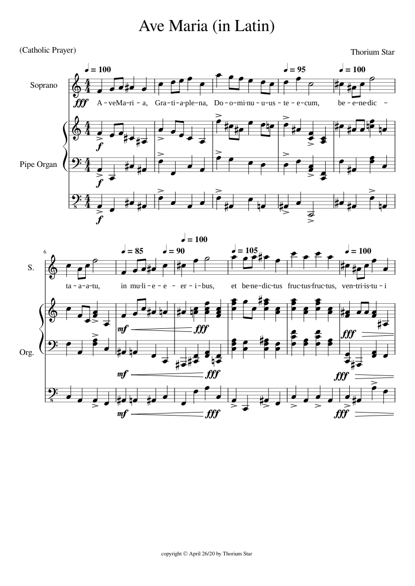 Ave Maria in Latin, a Catholic Prayer, Music © by Thorium Star 2020 ...