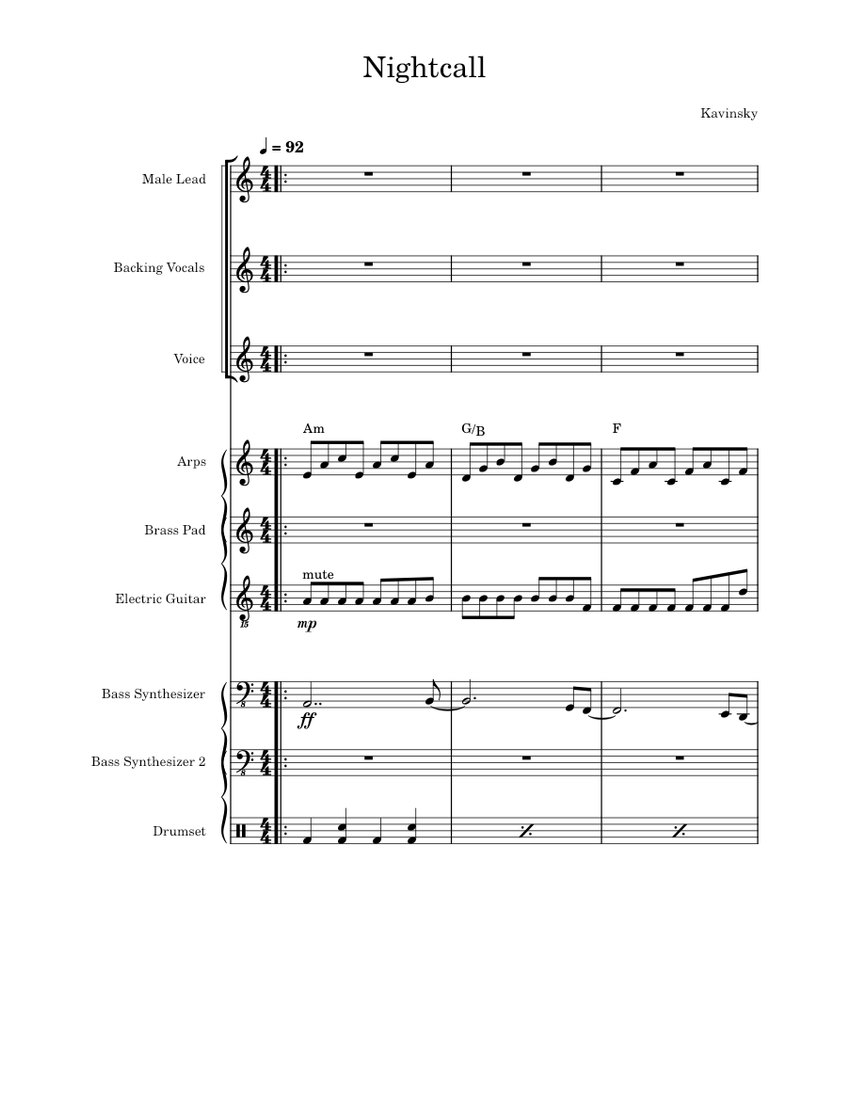 Nightcall – Kavinsky Sheet music for Vocals, Guitar, Bass guitar, Drum ...