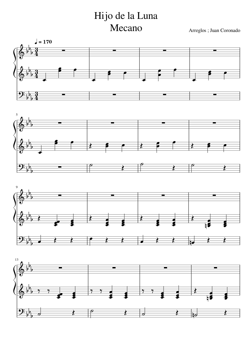 Hijo de la luna - Mecano Sheet Music for Piano (Solo) Easy | MuseScore.com