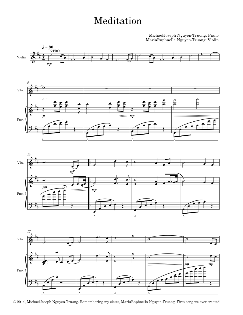 Meditation Song Sheet music for Piano, Violin (Piano Duo) | Musescore.com