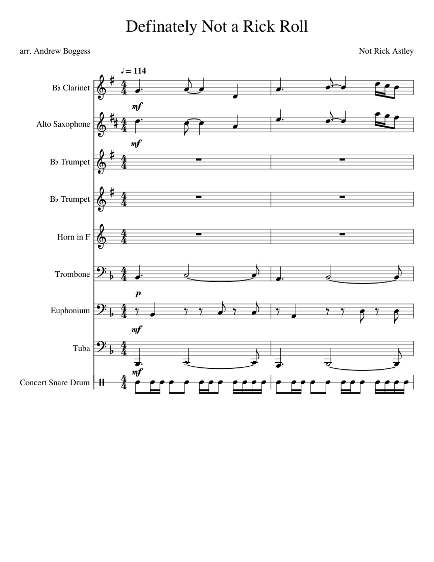 Definately Not a Rick Roll Sheet music for Trombone, Euphonium, Tuba ...