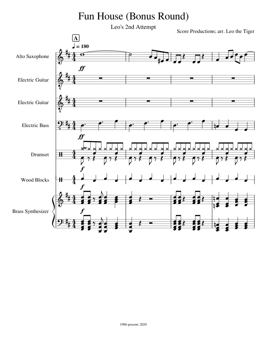 Fun House: Bonus Round Cue Sheet music for Saxophone alto, Guitar, Bass ...