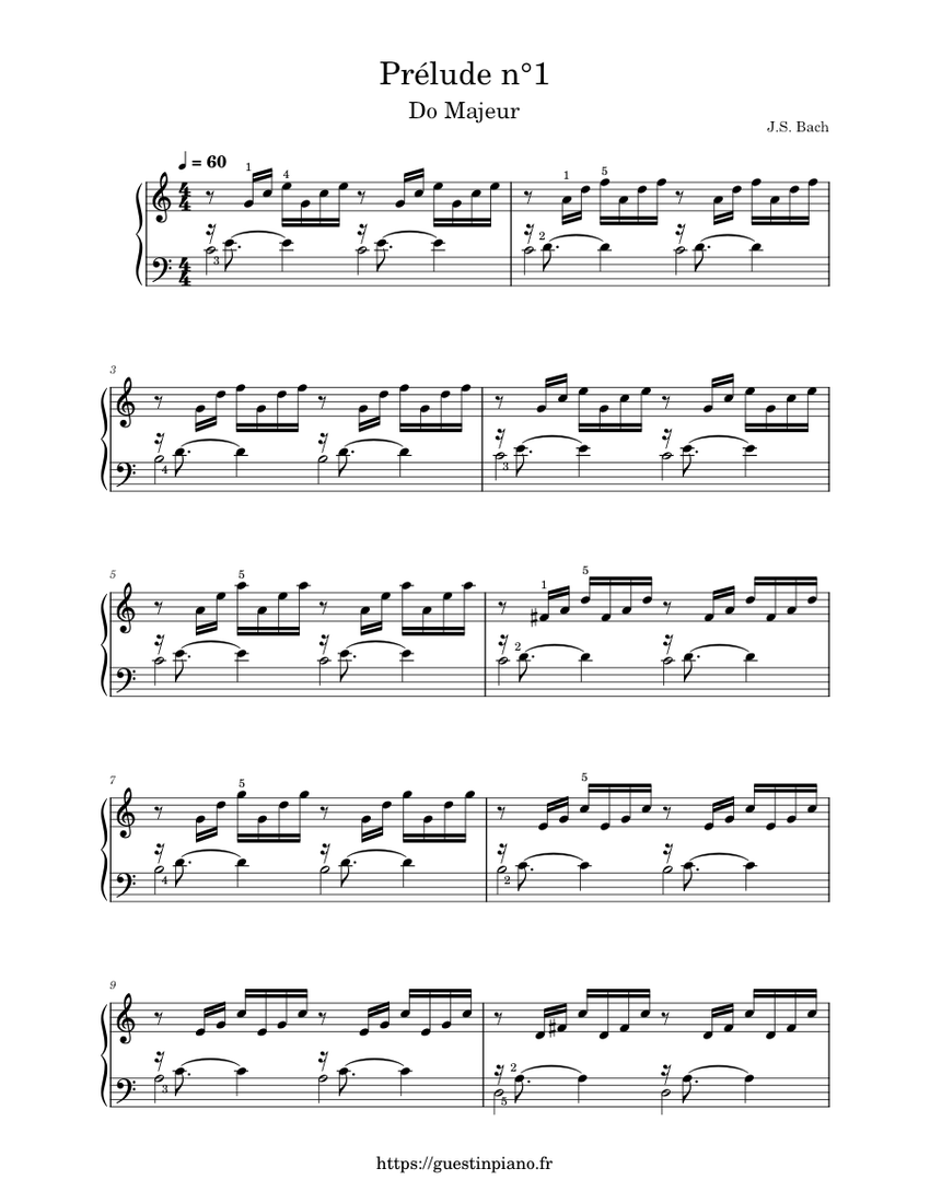 Prélude n°1 Do Majeur - J.S. Bach Sheet music for Piano (Solo) Easy ...