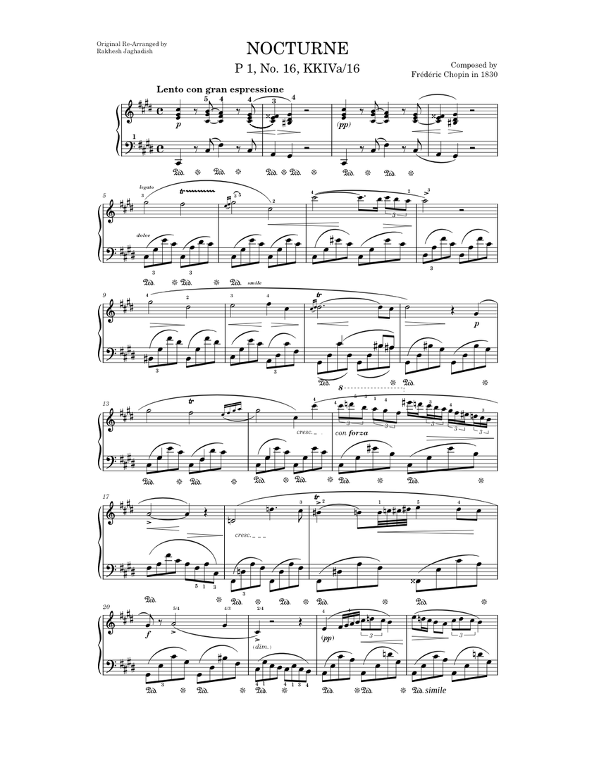 Nocturne No. 20 In C♯ Minor – Frédéric Chopin Sheet music for Piano (Solo) | Download and print ...