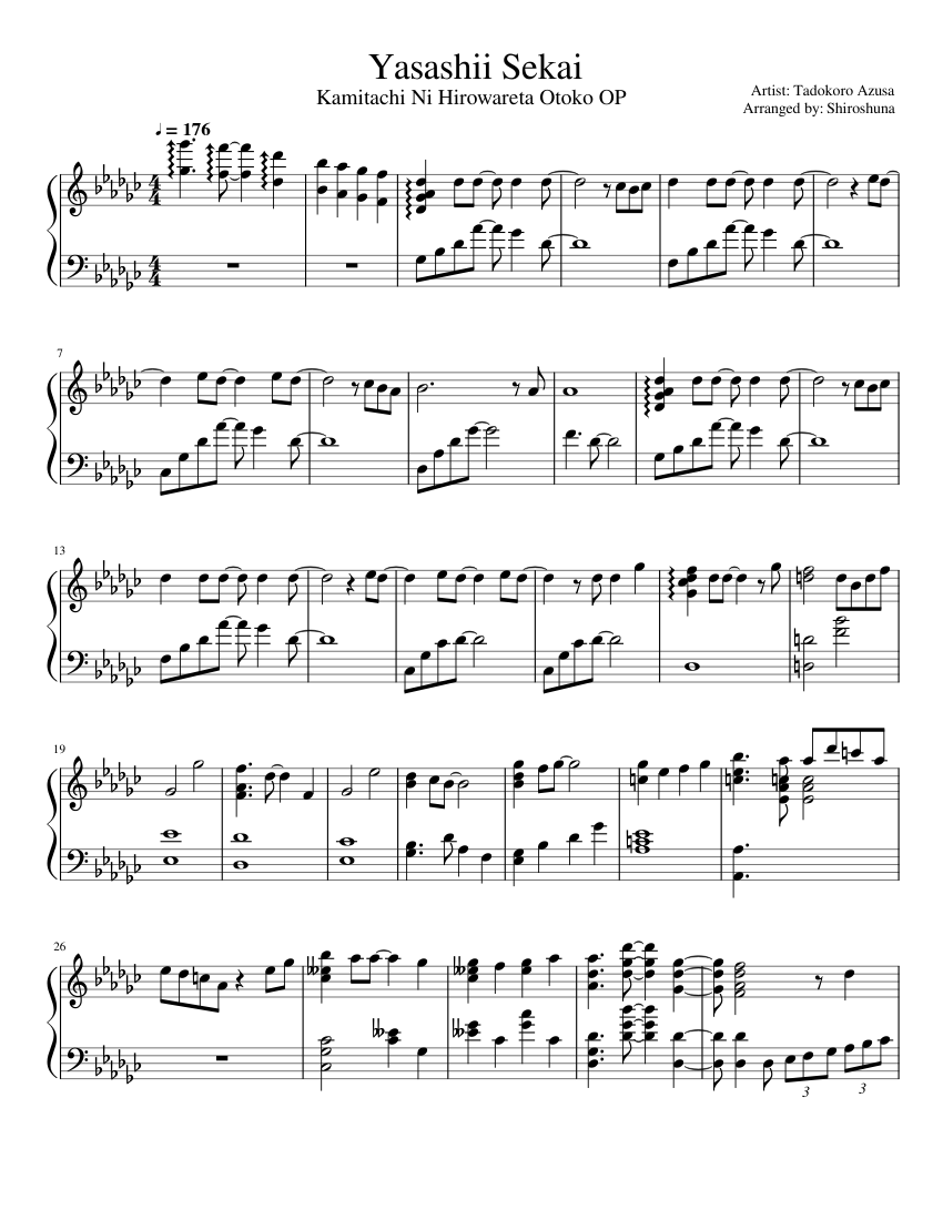 Yasashii Sekai - piano tutorial