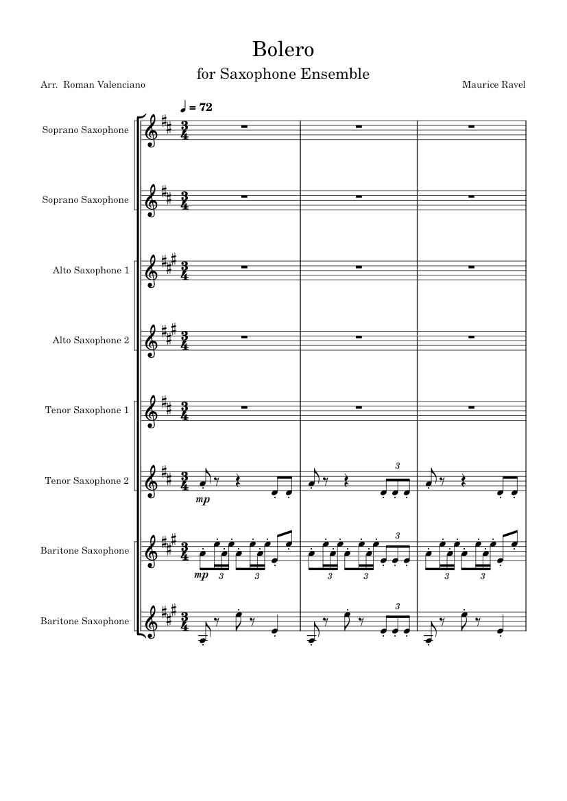Bolero – Maurice Ravel for Saxophone Ensemble (W.I.P) Sheet music for ...