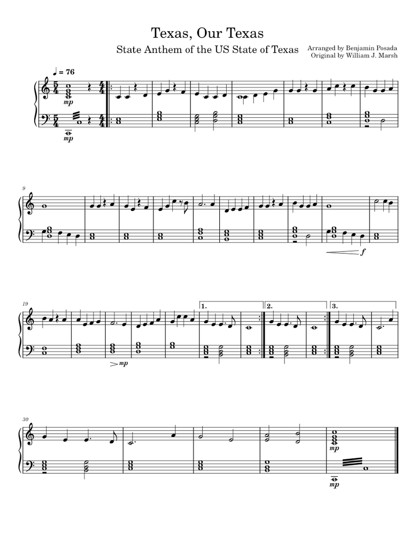 Texas Our Texas – William J. Marsh Texas, Our Texas Sheet music for ...