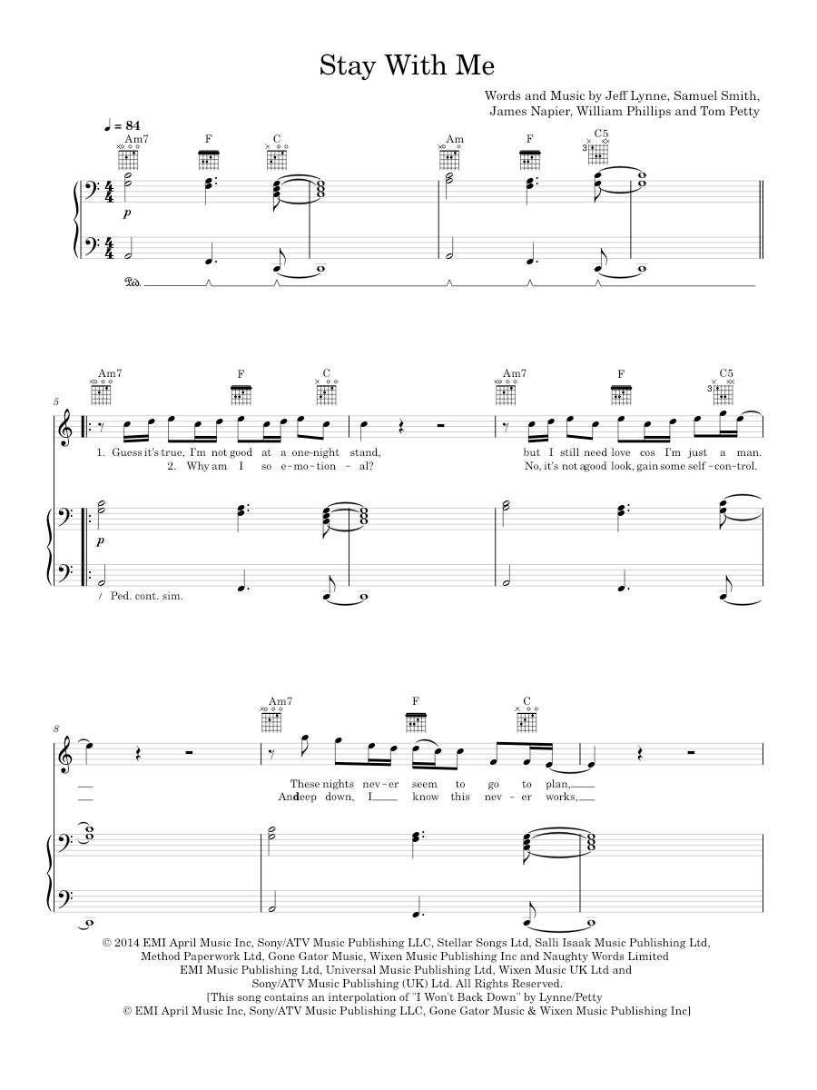 Play Official version of Stay with me Sheet Music by Sam Smith for ...