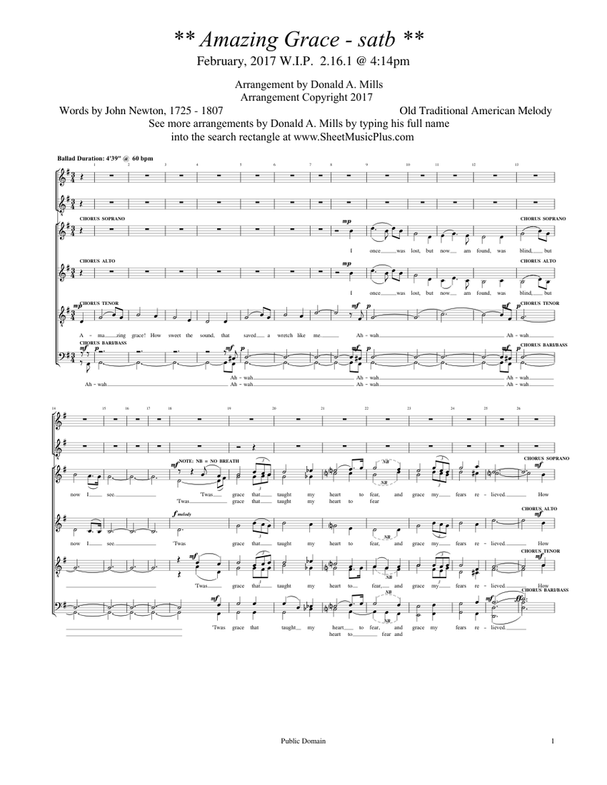 Amazing Grace - SATB - piano tutorial