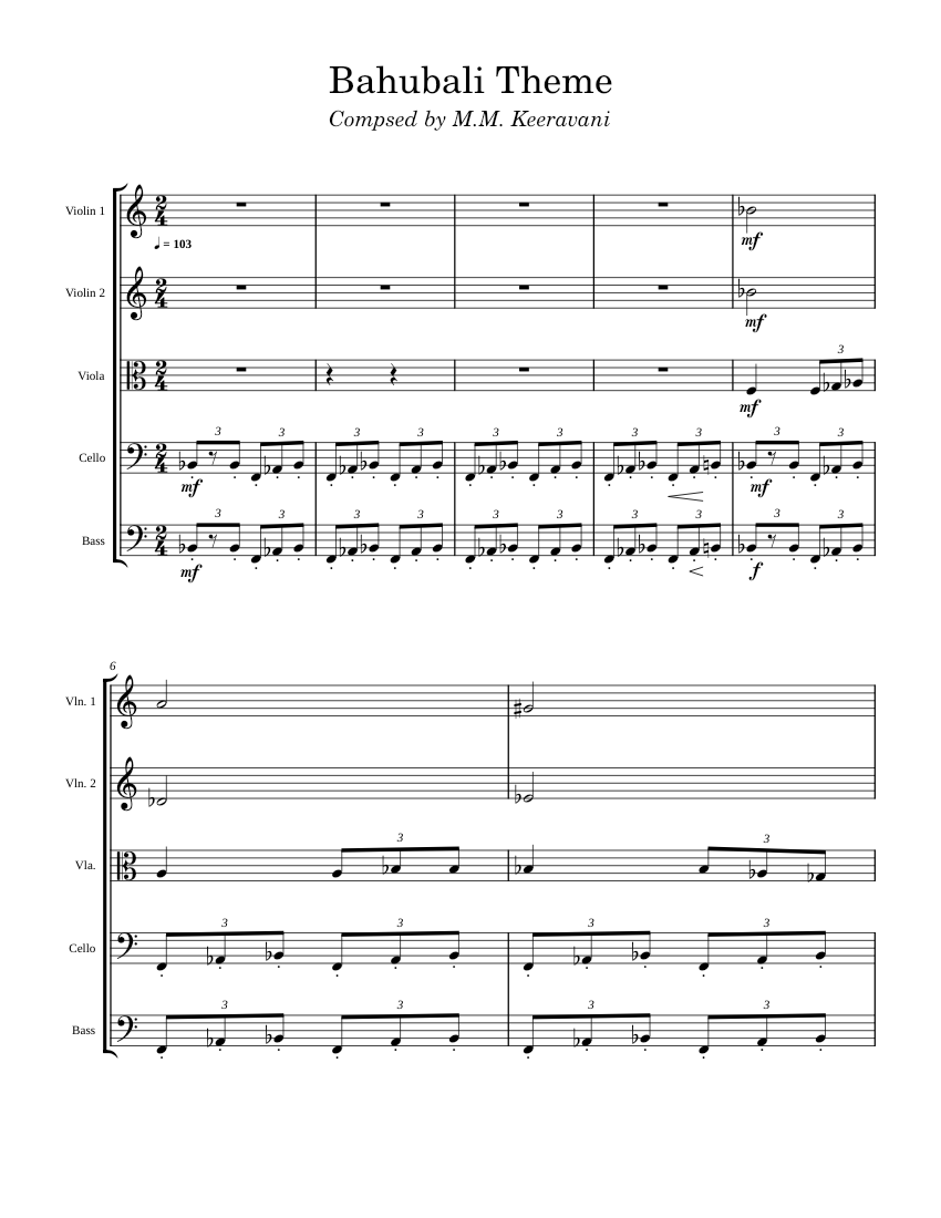 Bahubali theme – M.M. Keeravani Bahubali Theme Sheet Music for Violin ...