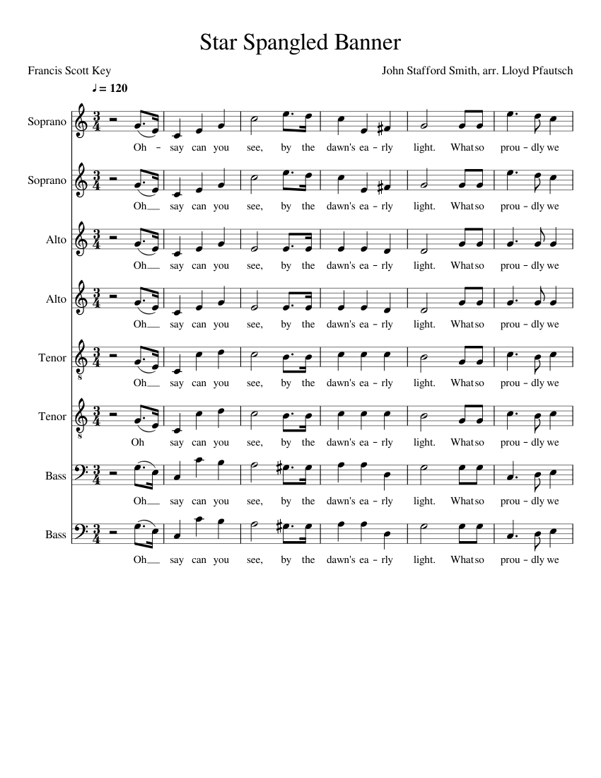 Star Spangled Banner Sheet music for Soprano, Tenor, Alto, Bass (Choral ...