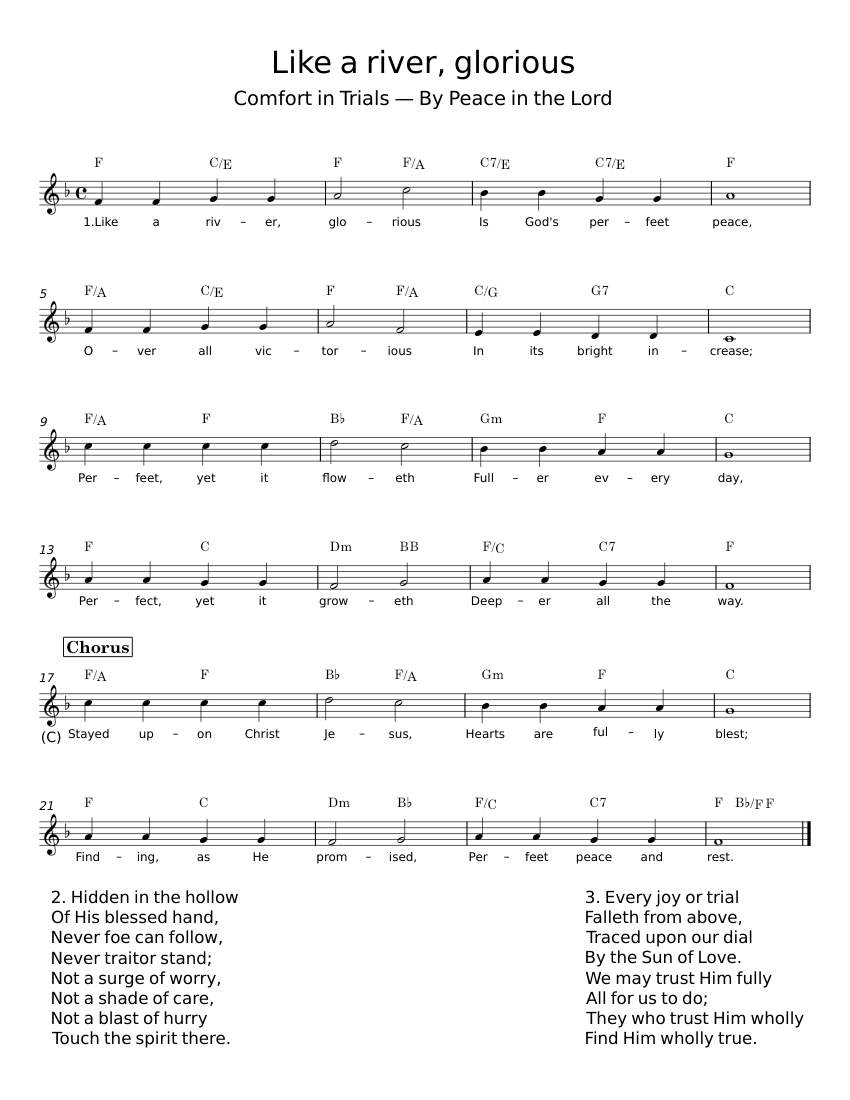 Like a river, glorious Sheet music for Piano (Solo) Easy | Musescore.com