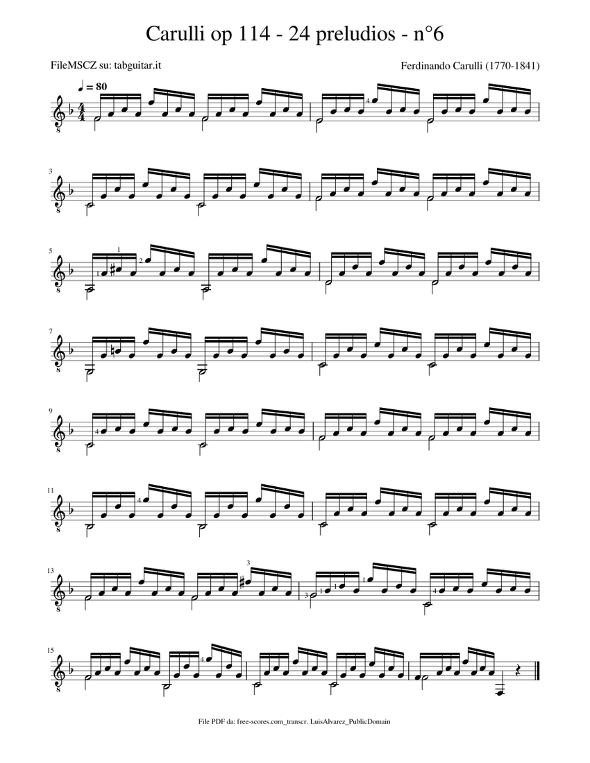 Carulli op 114 - 24 preludios - n°6 Sheet music for Guitar (Solo ...