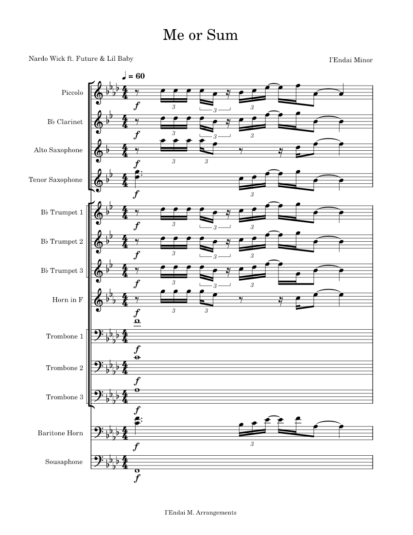 Me or Sum Sheet music for Trombone, Flute piccolo, Clarinet in b-flat ...
