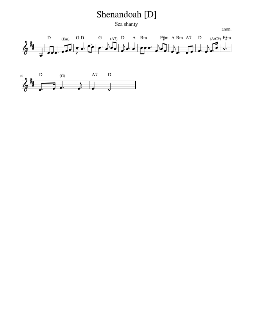 Shenandoah Sheet music for Piano (Solo) | Musescore.com