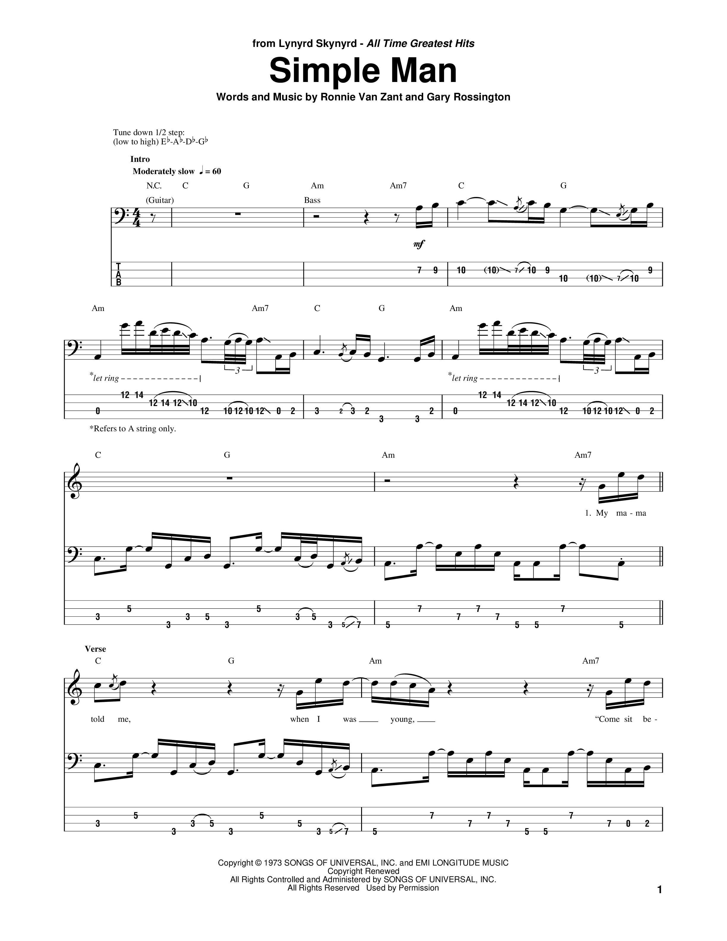 Play Official version of Simple man Sheet Music by Lynyrd Skynyrd for ...