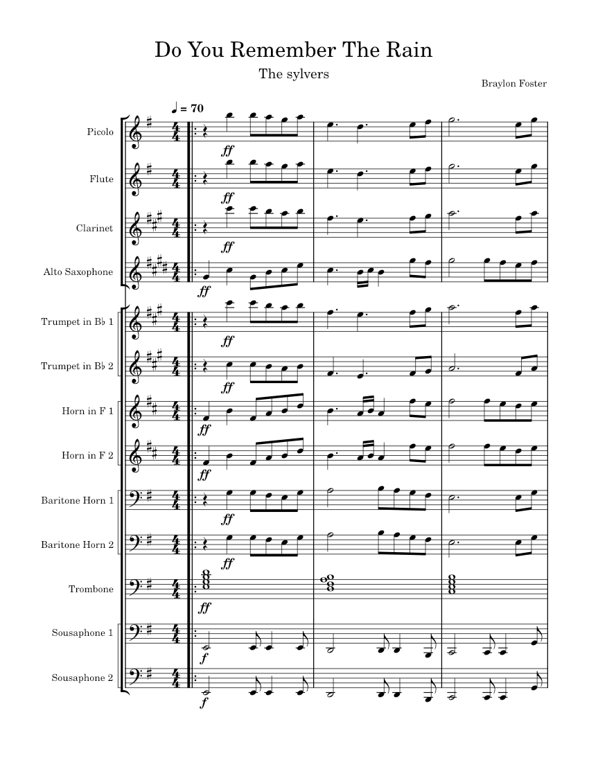 Do You Remember The Rain Sheet Music for Trombone, Tuba, Flute ...