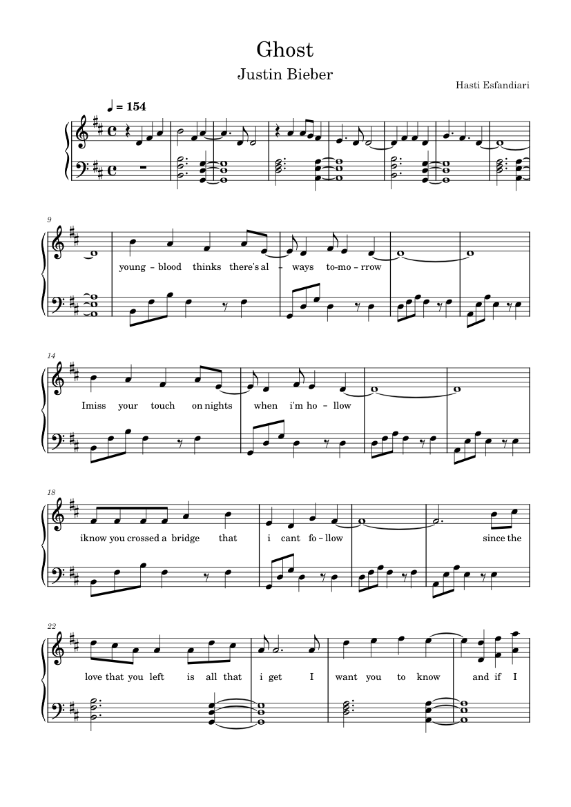 Ghost – Justin Bieber + Lyrics Sheet music for Piano (Solo) Easy ...