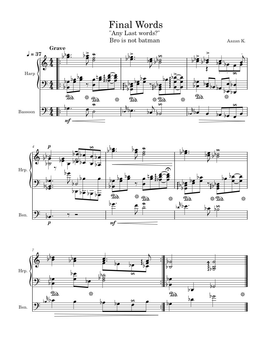 Last Words Sheet music for Bassoon, Harp (Mixed Duet) | Musescore.com