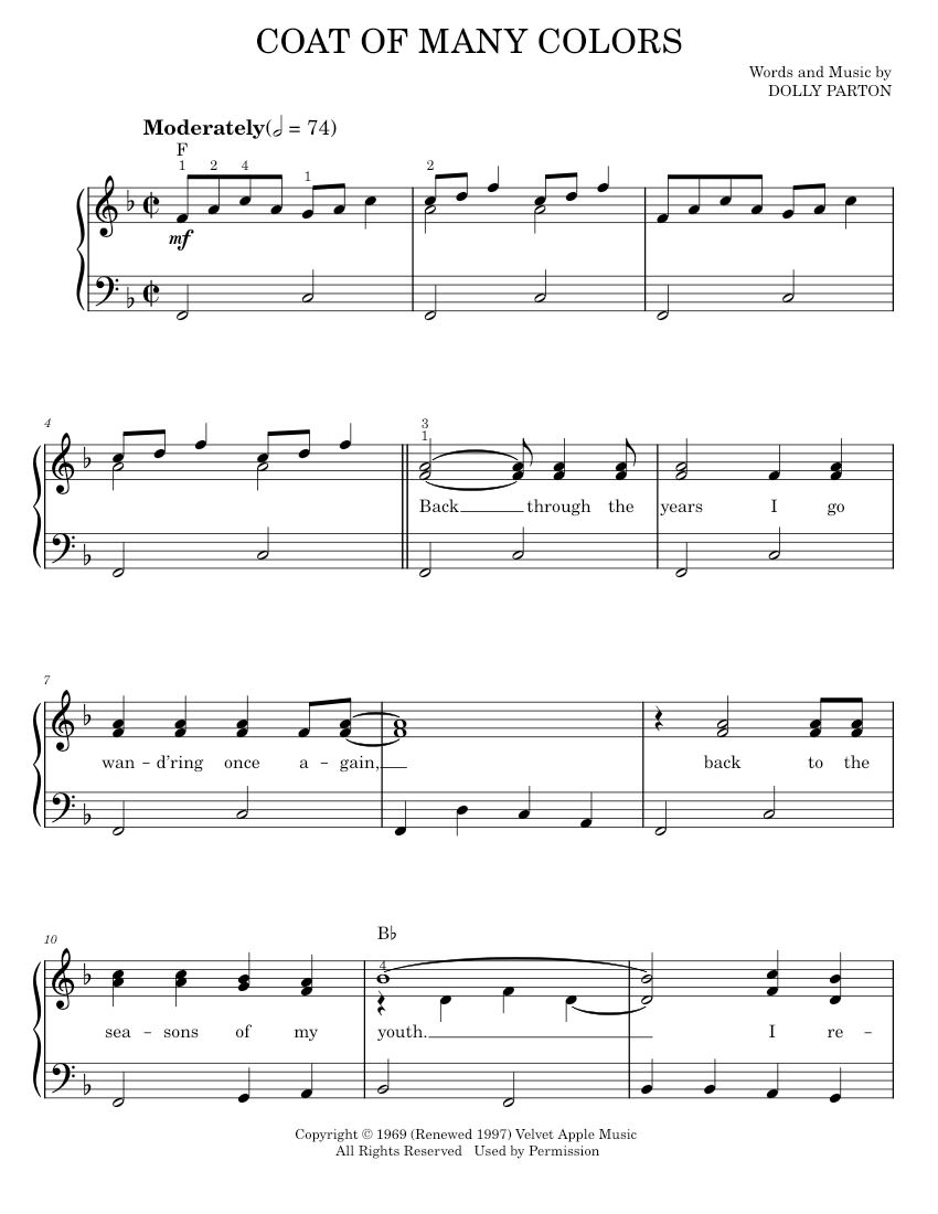 Play Official version of Coat of many colors Sheet Music by Dolly ...