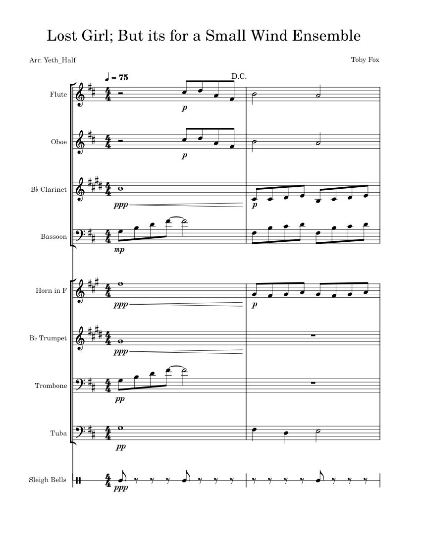Lost Girl; But its for a Small Wind Ensemble Sheet Music for Trombone ...