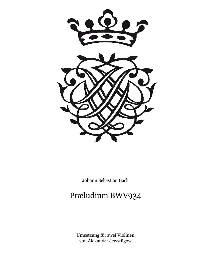 J. S. Bach — Prelude BWV 934 (arrangement for two violins) Sheet music for Violin (String Duet ...