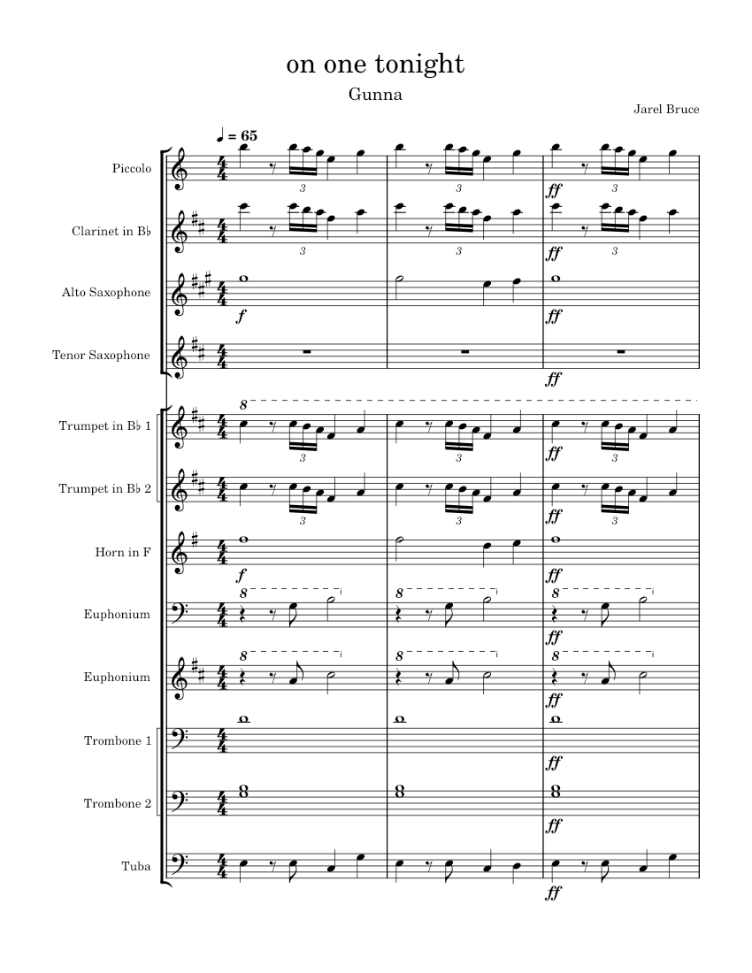 On one tonight – Gunna Sheet Music for Trombone, Tuba, Oboe, Saxophone ...